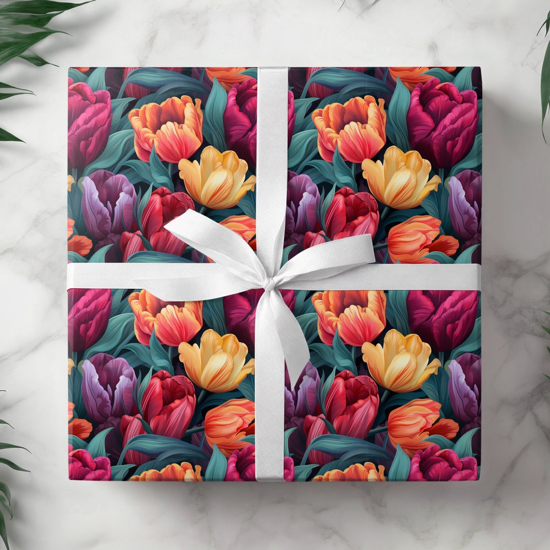 Tulips Wrapping Paper, Tulip Flower Gift Wrap, Easter Wrapping Paper ...
