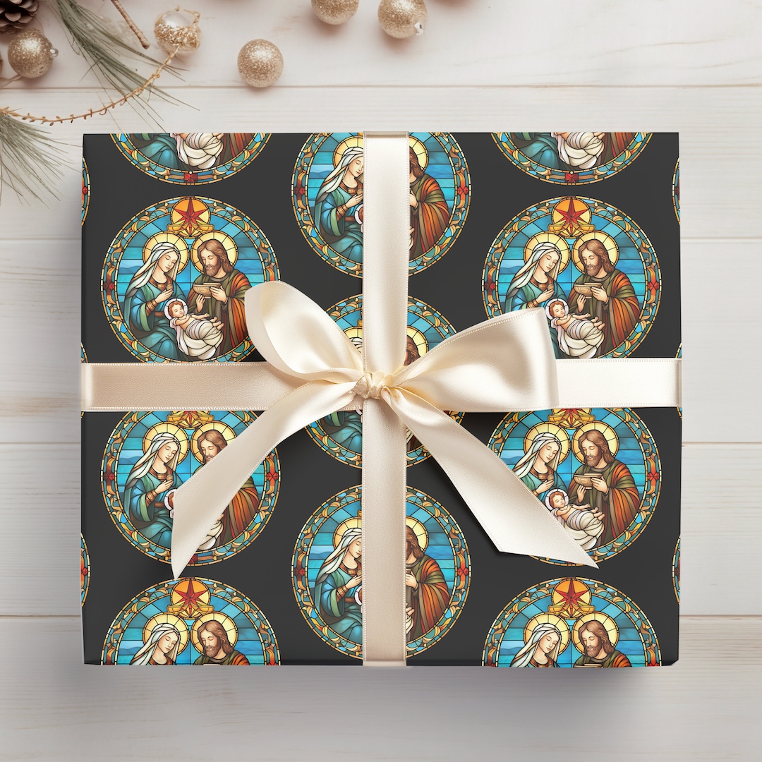 Nativity Wrapping Paper Stained Glass Christmas Gifts Wrapping Roll He ...