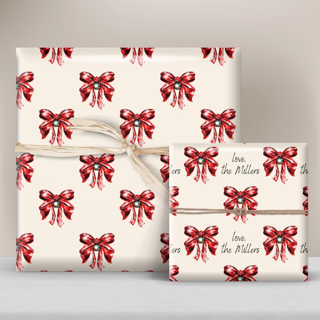 Elegant Red Bow Wrapping Paper, Christmas Personalized Gifts, Vintage ...