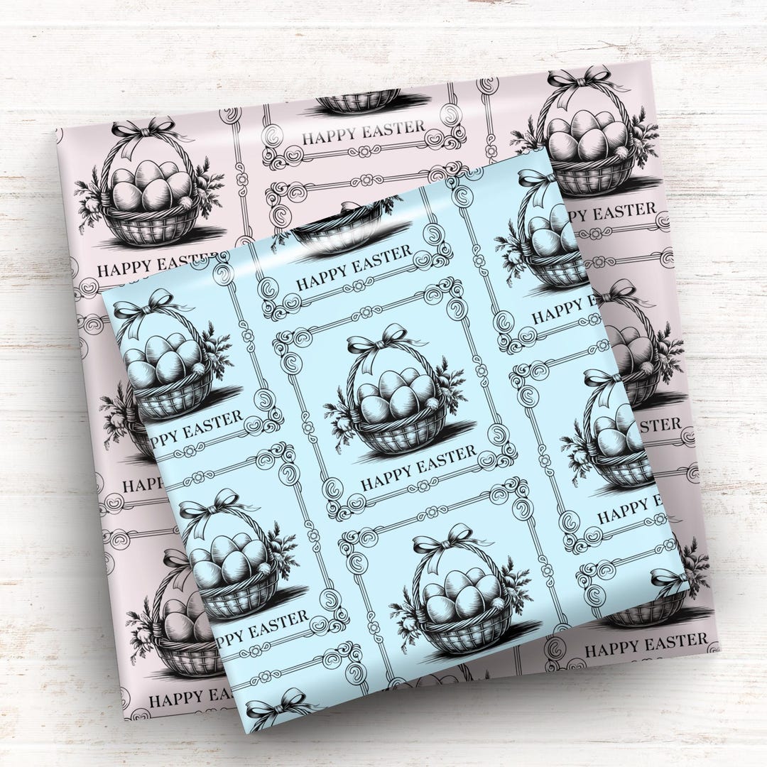 Vintage Easter Basket Wrapping Paper, Custom Name Easter Gift Wrap ...
