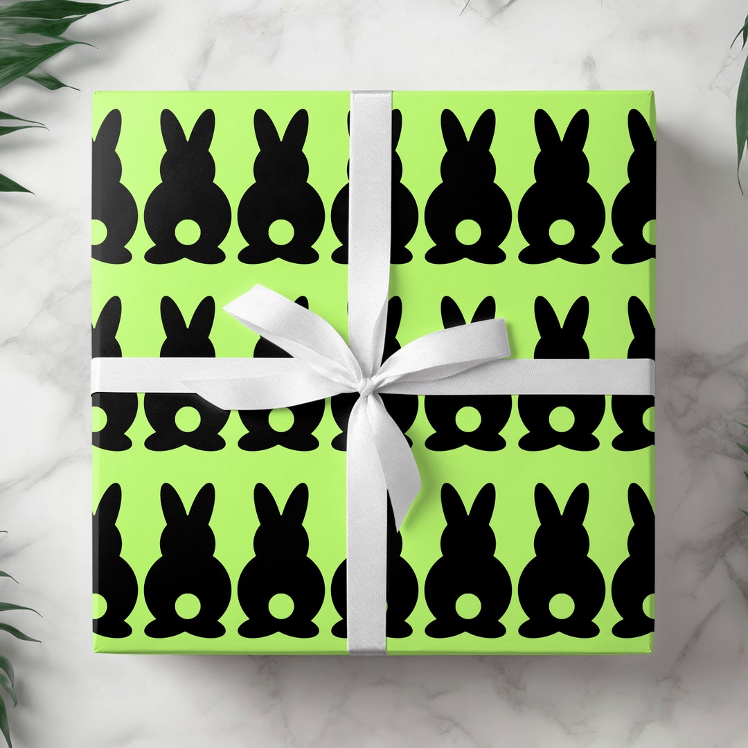 Bunny Tails Wrapping Paper, Neon Green Easter Rabbit Gift Wrap, Easter ...