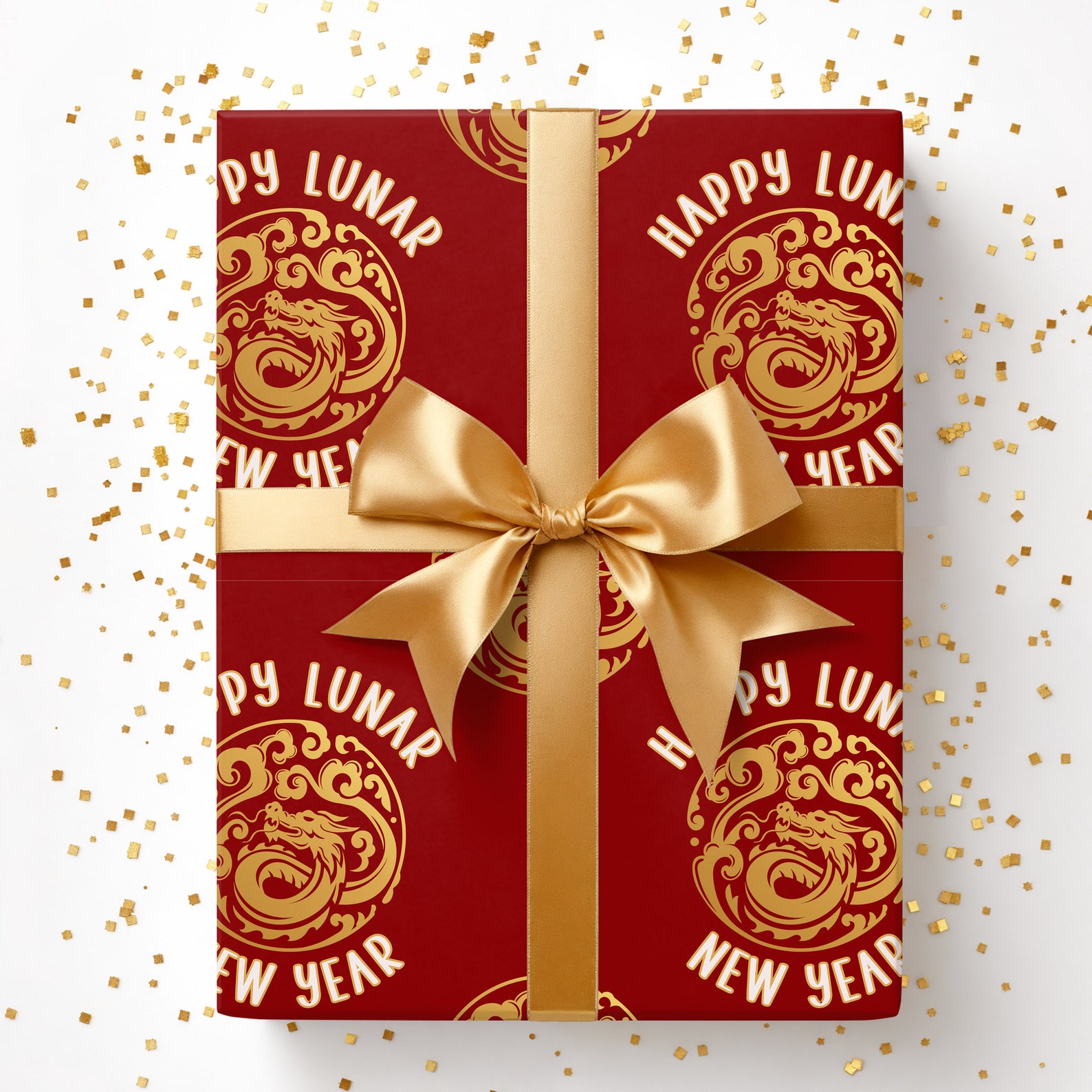 Lunar New Year Wrapping Paper, 2024 Year of the Dragon Gift, Chinese ...