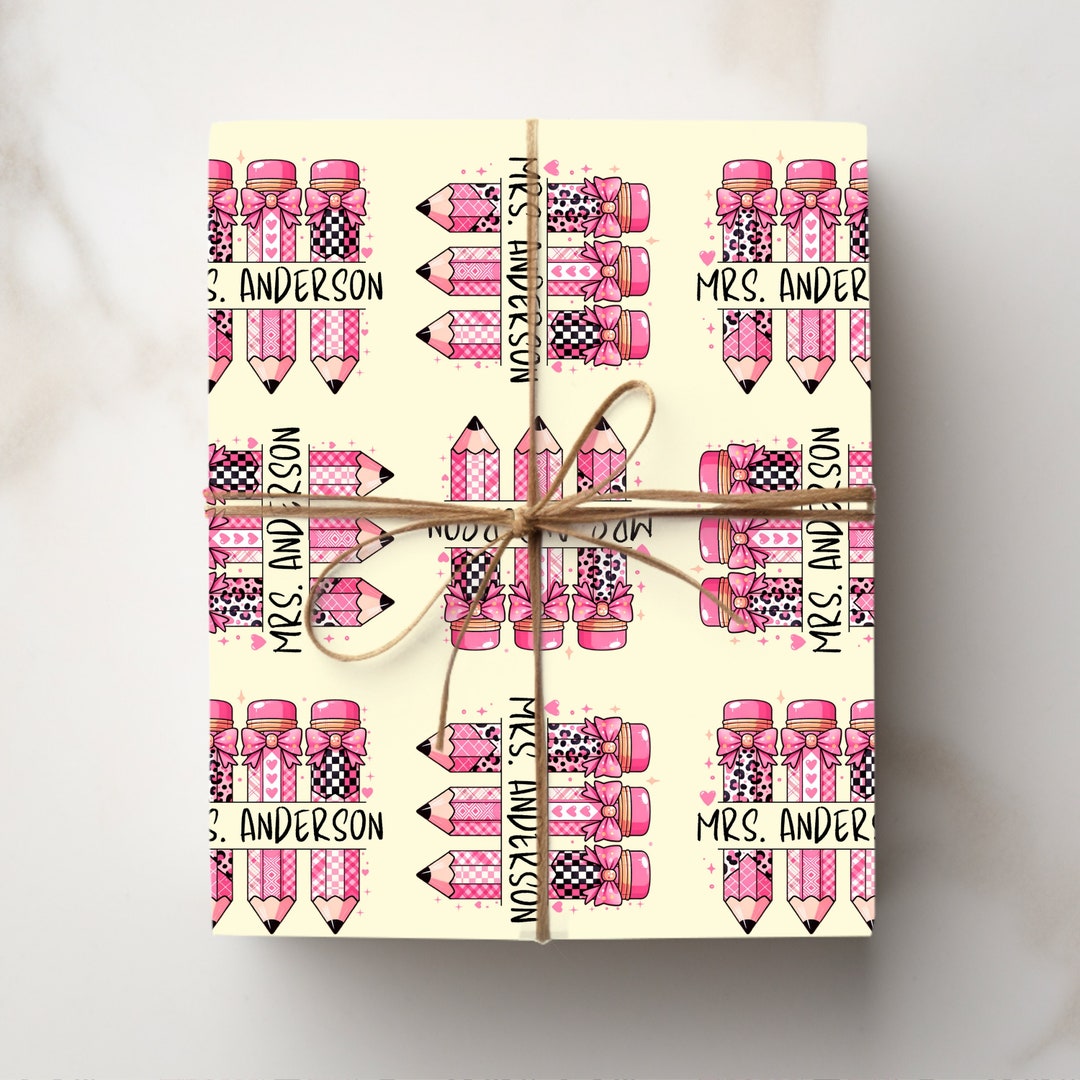 Personalized Teacher Gift Wrap, Pink Pencil Present, Teacher ...
