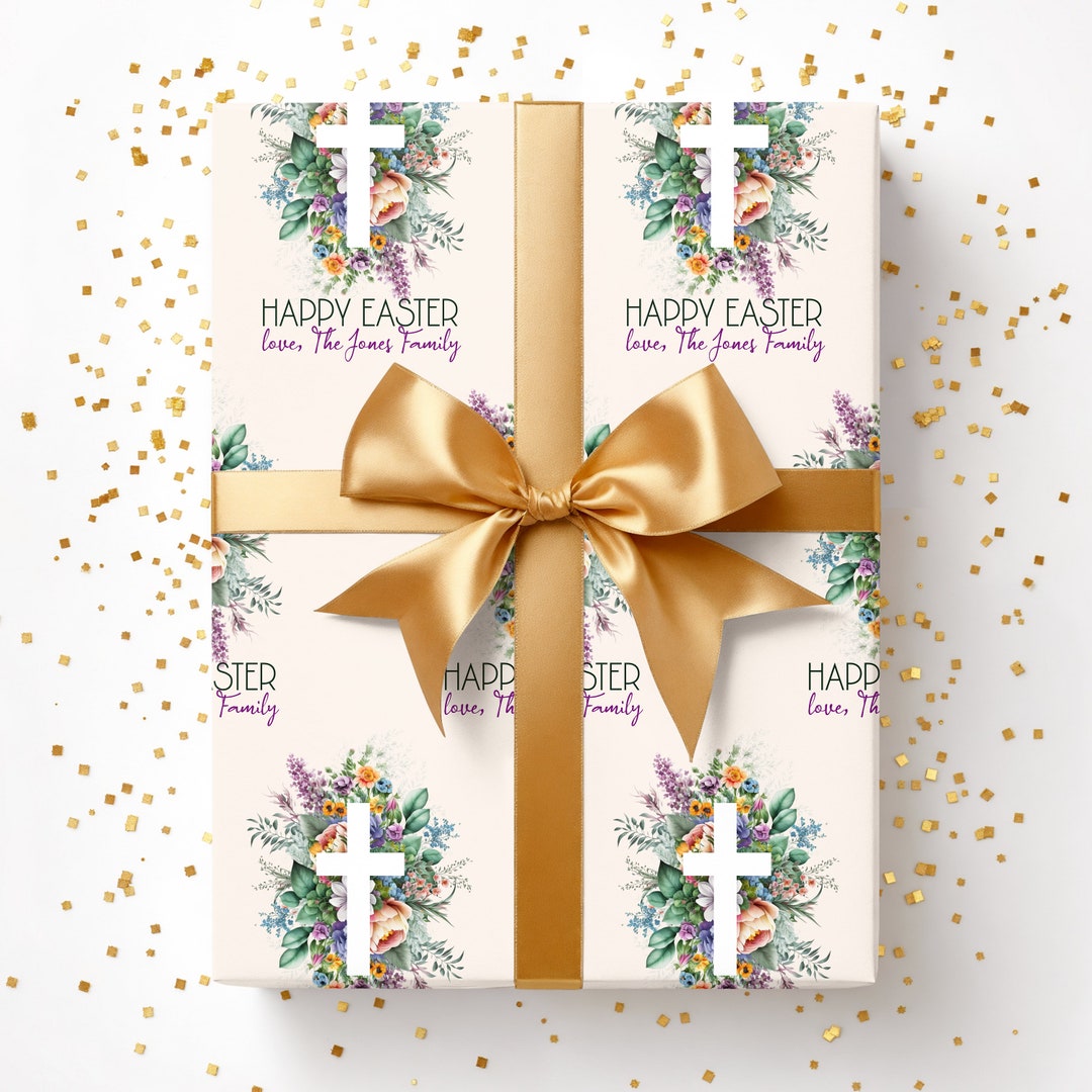 Personalized Easter Wrapping Paper, Custom Family Name Cross Gift Wrap ...