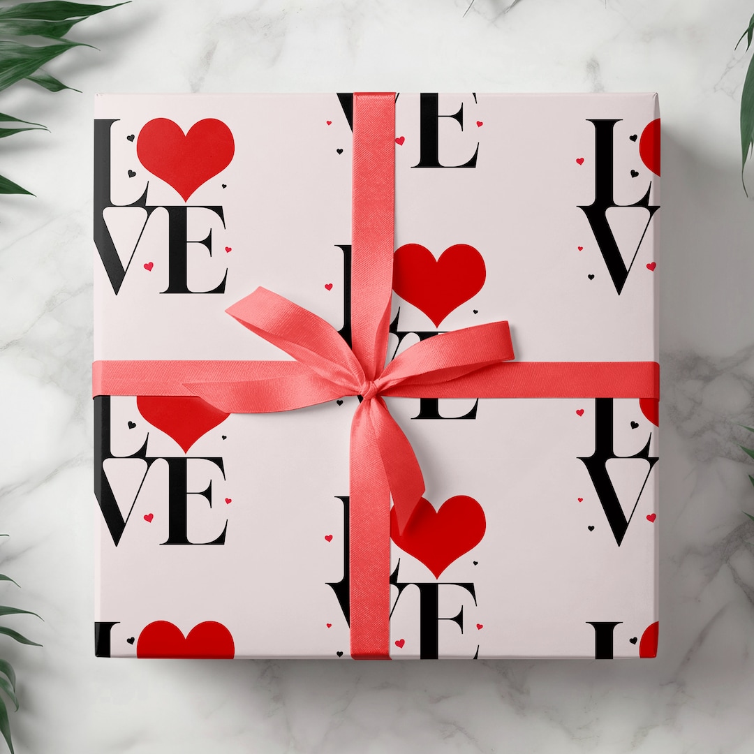 Love Heart Wrapping Paper, Valentine Gift Wrap, Wedding Present, Gift ...