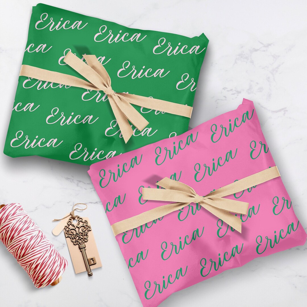 Personalized Name Gift Wrap, Custom Name Green and Pink Wrapping Paper ...