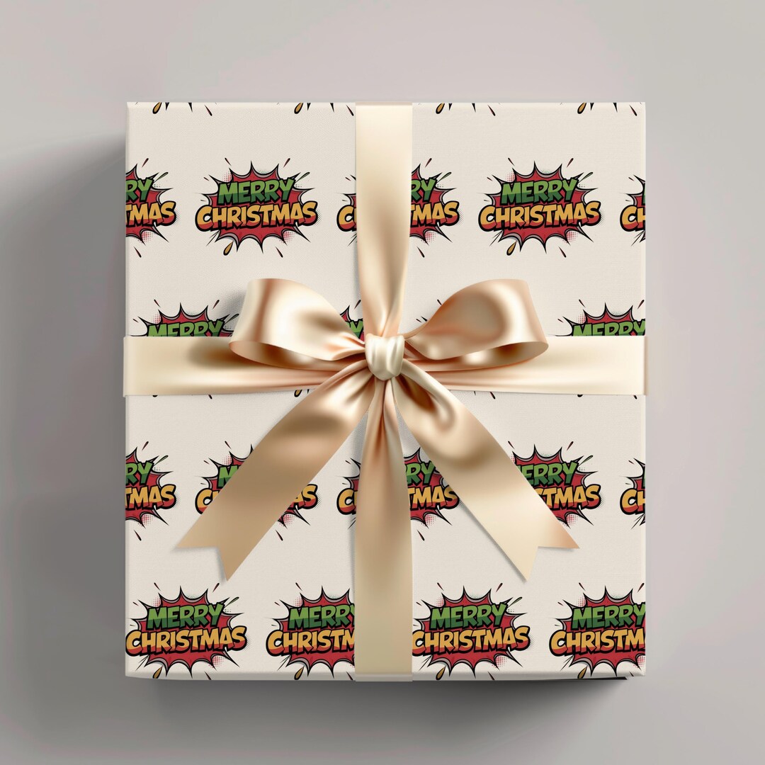 Comic Book Merry Christmas Wrapping Paper Roll, Pop Art Holiday Gift ...