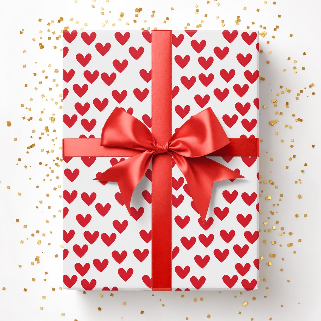 Red Hearts Wrapping Paper, Valentine Gift Wrap, Wedding Present, Gift ...