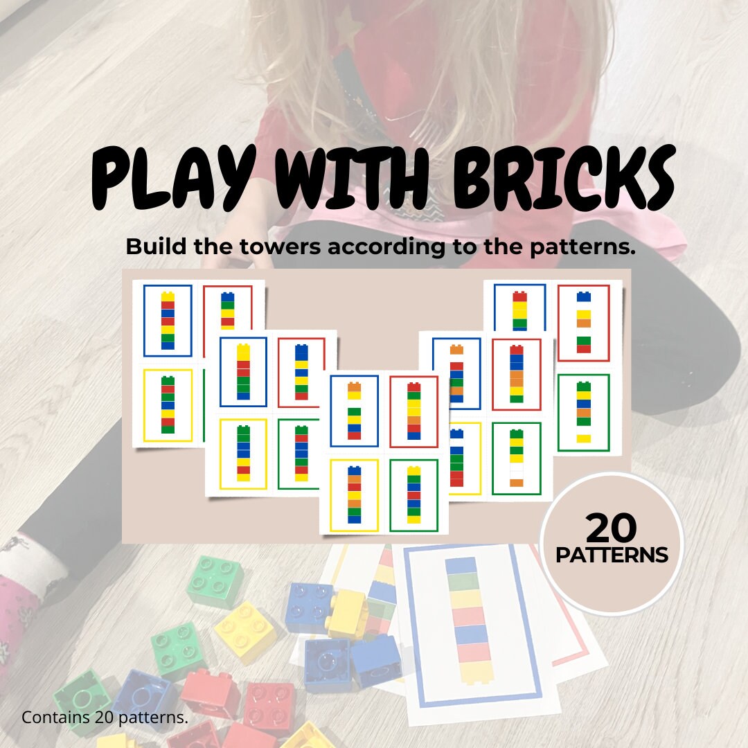 Play With Bricks. 5xa4 - 20 Printable Patterns, Printable Cards ...