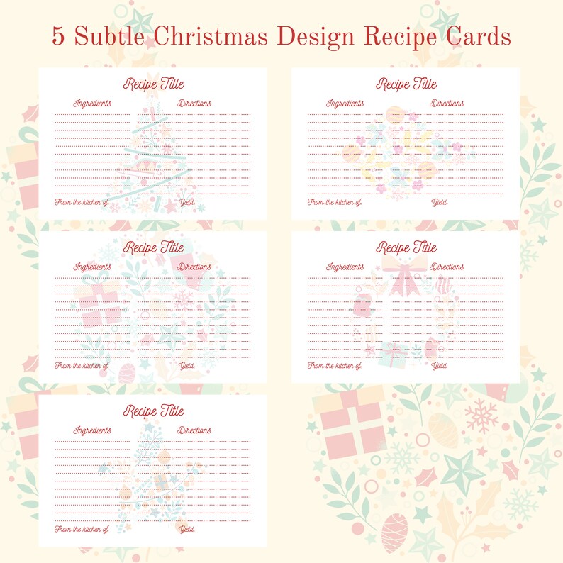 30 Christmas Recipe Card Templates for Canva, Printable Recipe Cards ...