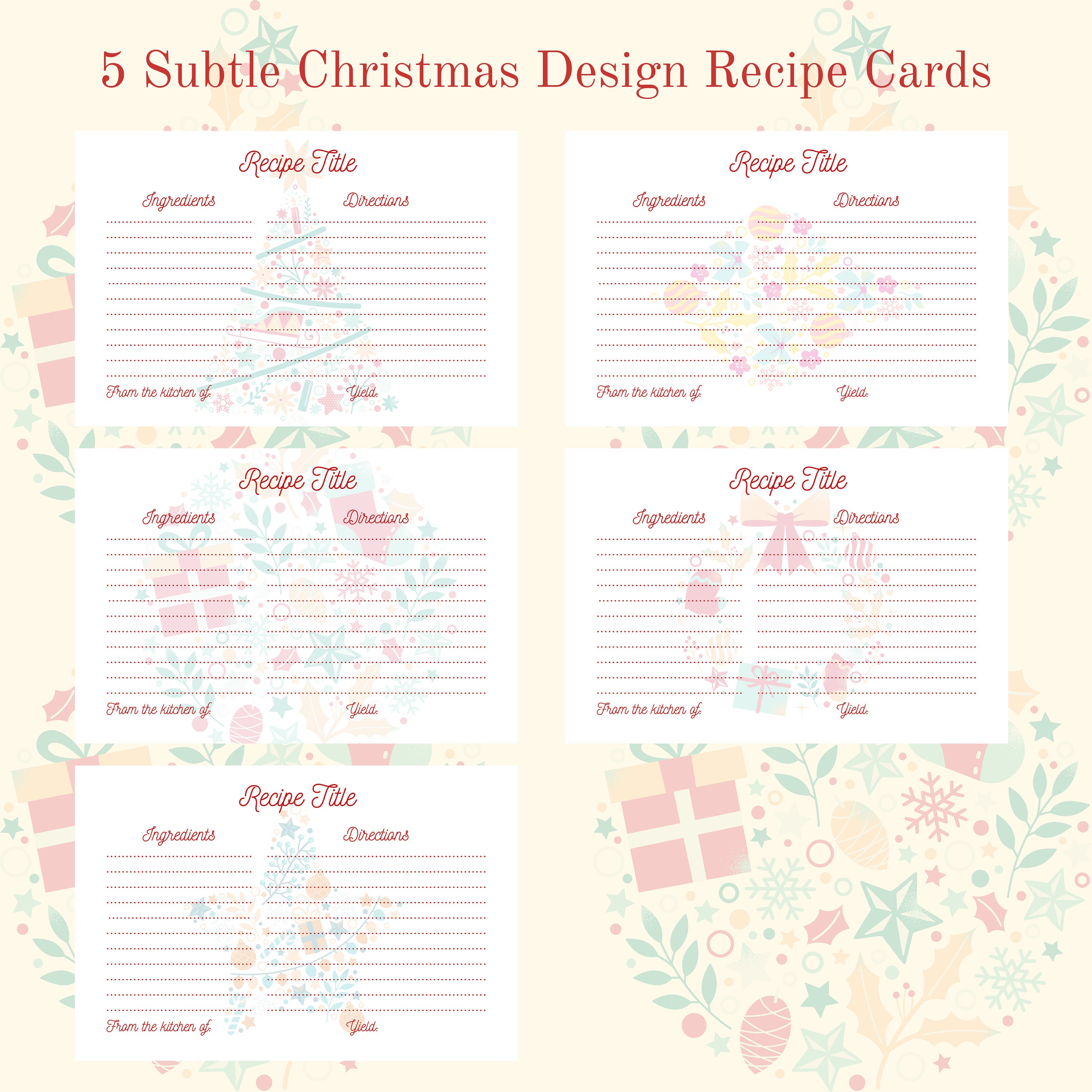 30 Christmas Recipe Card Templates for Canva, Printable Recipe Cards ...