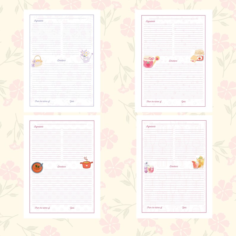 15 One-page Recipe Cards for Printing, Includes Baking and Kitchen ...