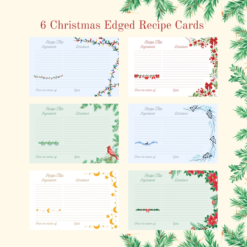 30 Christmas Recipe Card Templates for Canva, Printable Recipe Cards ...