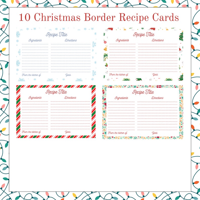 30 Christmas Recipe Card Templates for Canva, Printable Recipe Cards ...