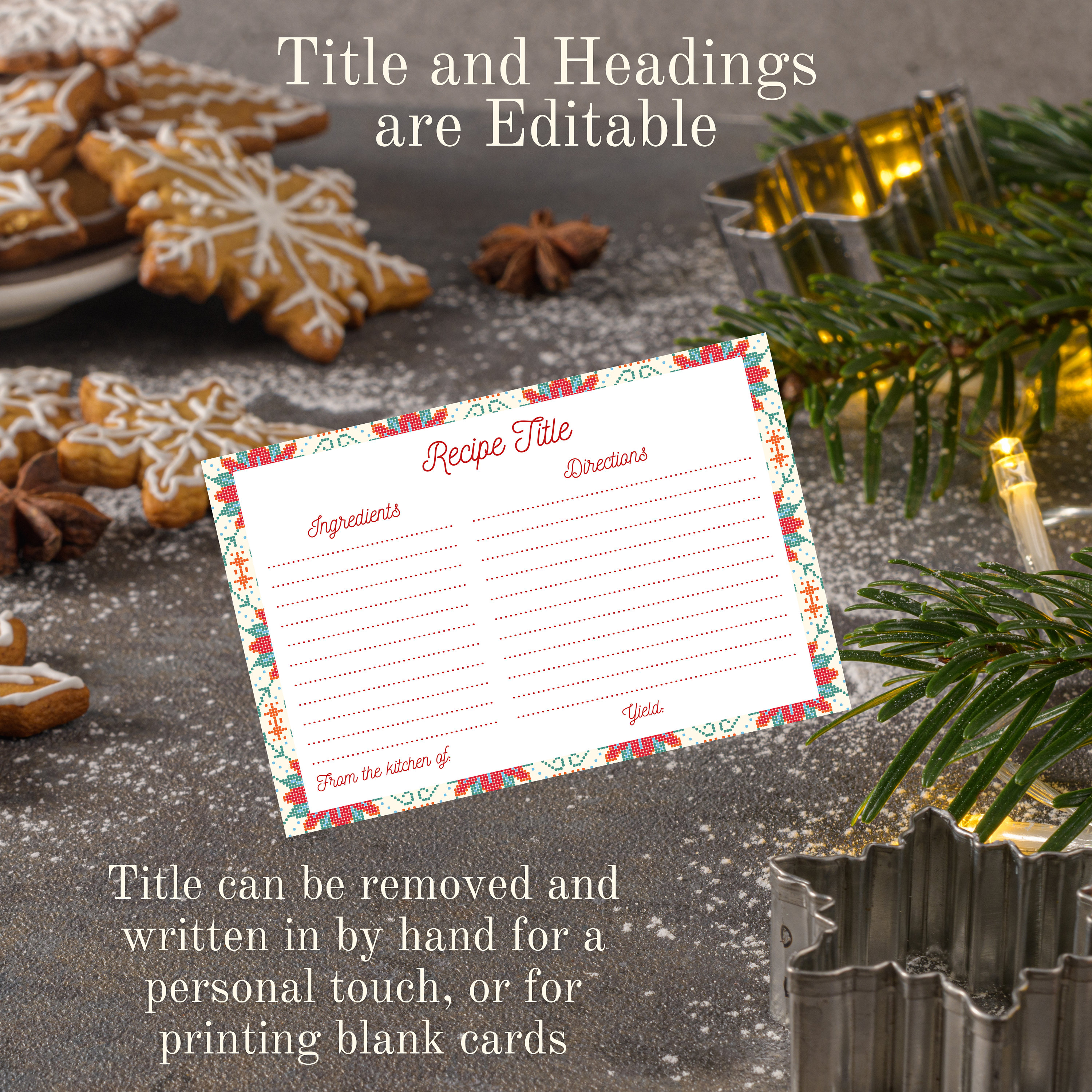 30 Christmas Recipe Card Templates for Canva, Printable Recipe Cards ...