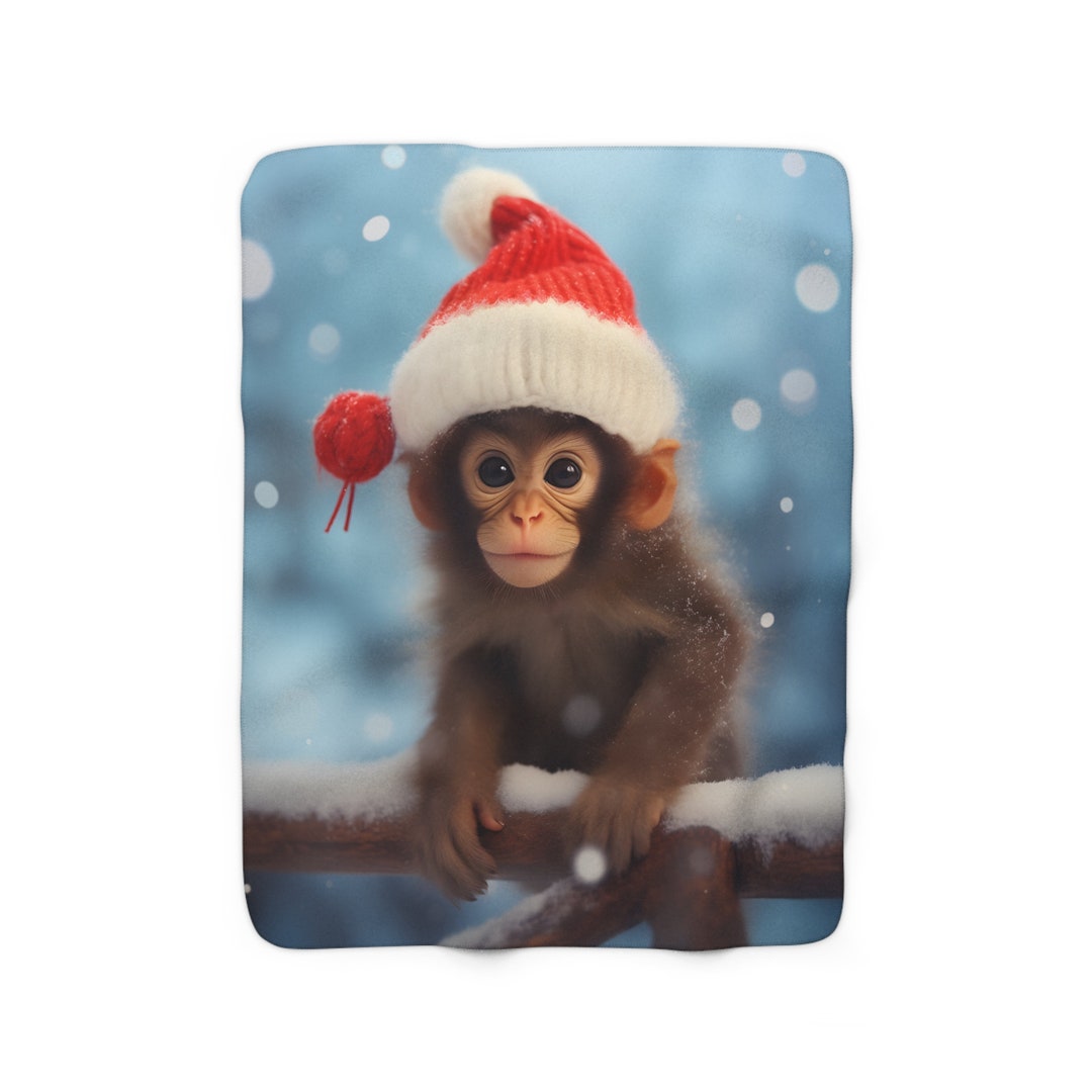 Santa Monkey Sherpa Blanket Xmas Cute Monkey Holiday Season - Etsy