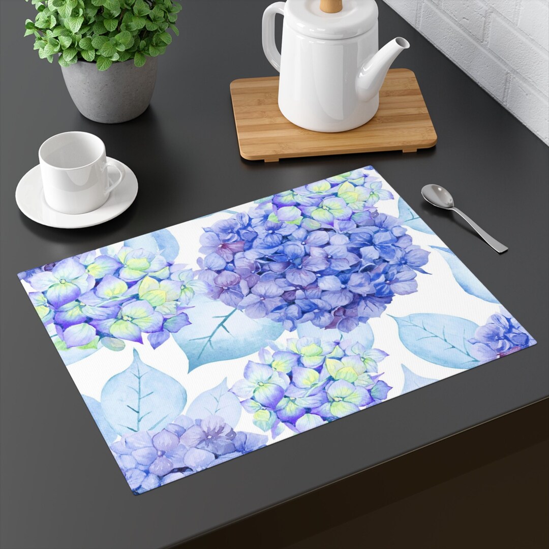 Vibrant Light Blue Hydrangea Flower Print on Placemat 1pc for Dining ...