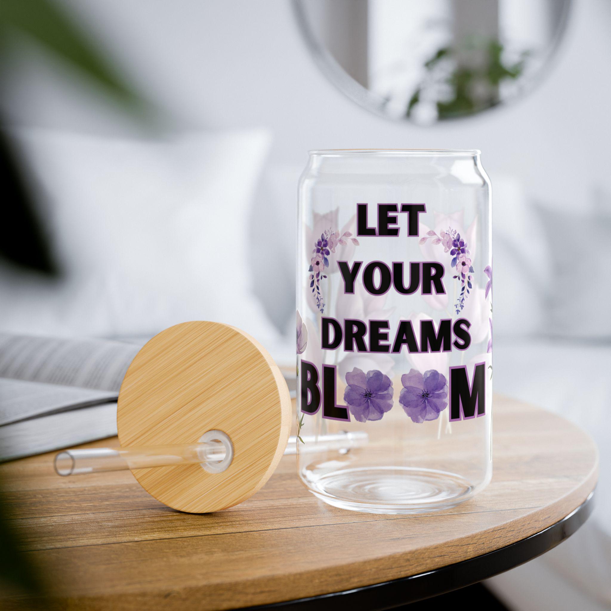 Purple Floral Inspiring Print Sipper Glass 16oz for Coffee Lovers ...