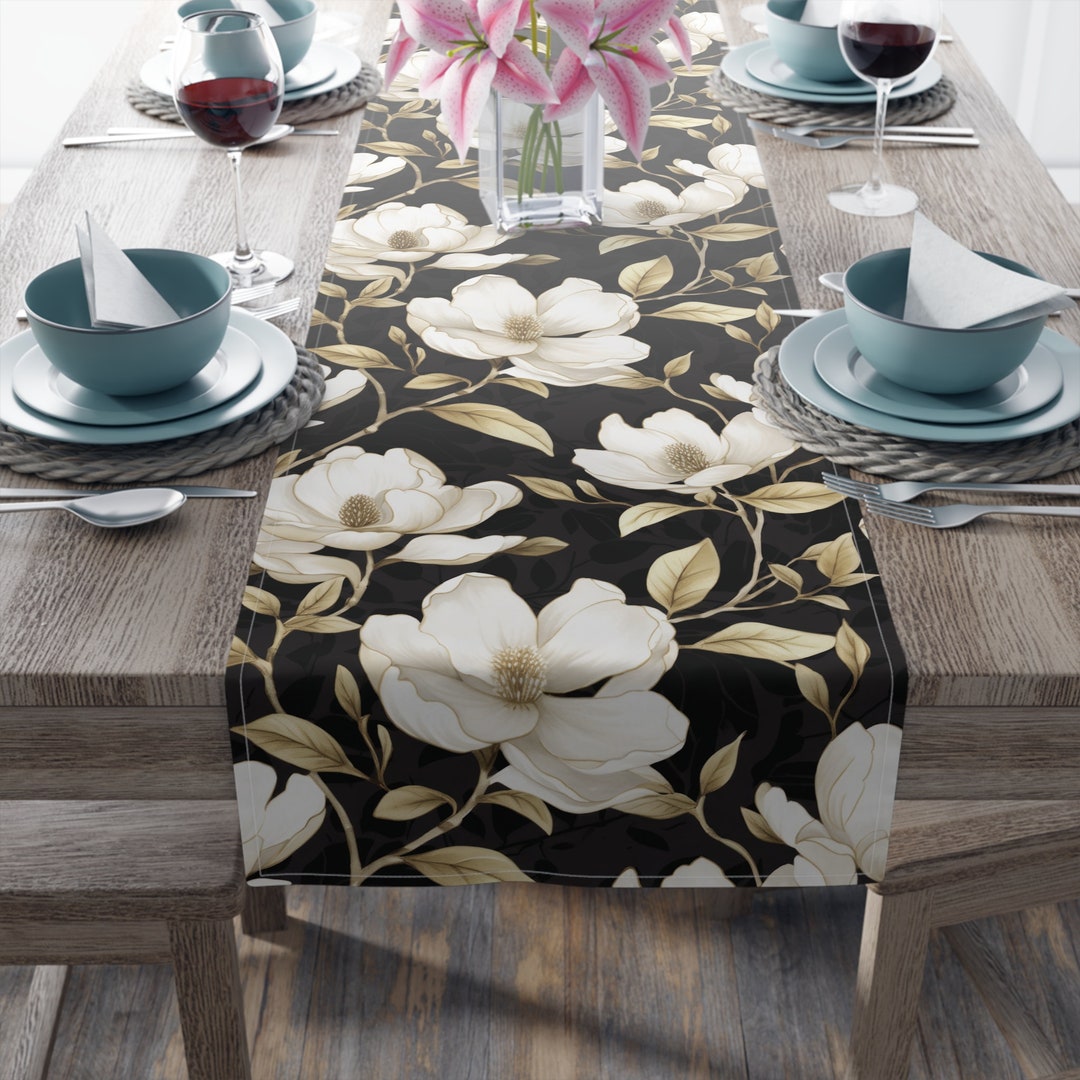 Magnolia Print on Table Runner for Dining Room Decor Flower Print Table ...