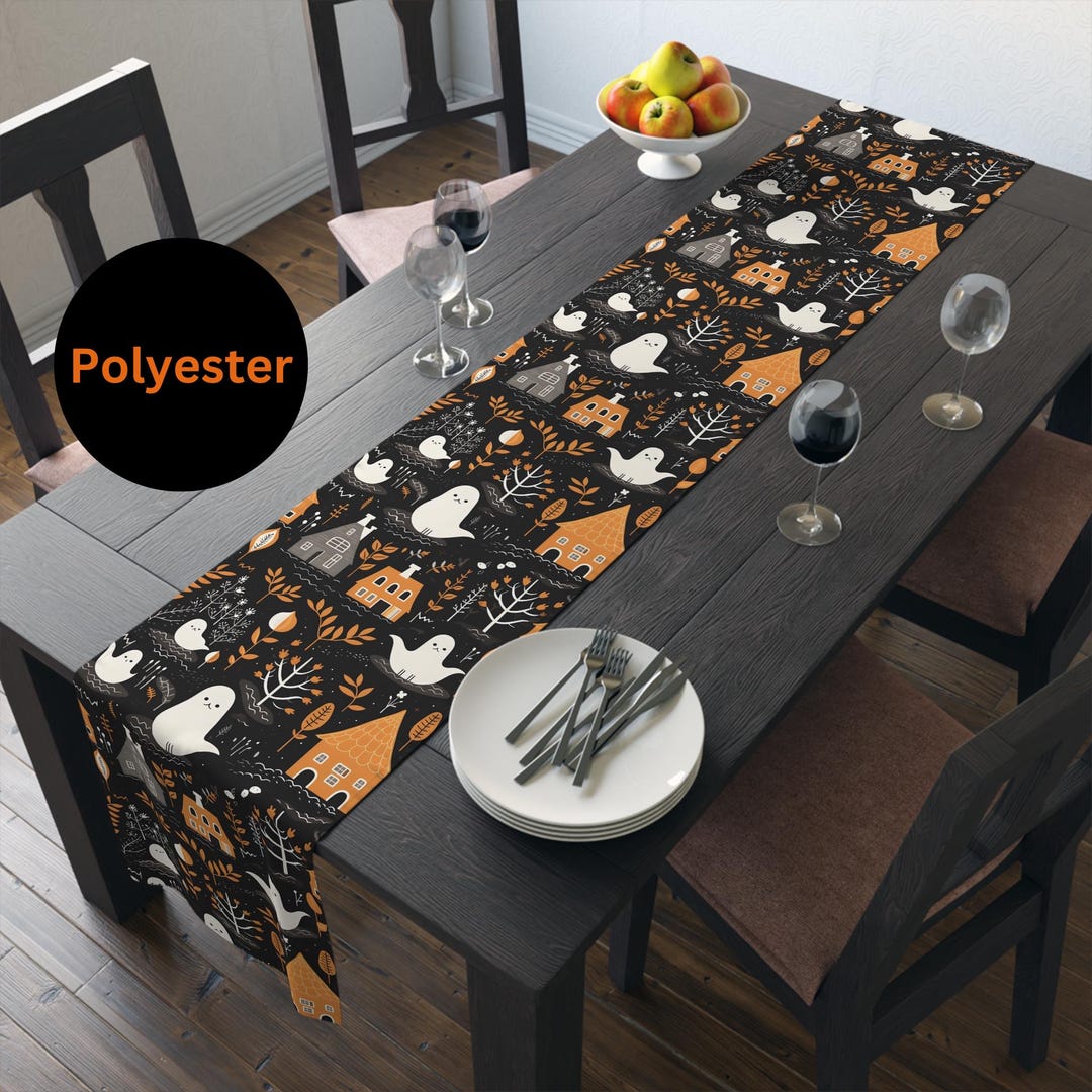 Cute Spooky Ghost Print on Table Runner for Dining Room Decor Halloween ...