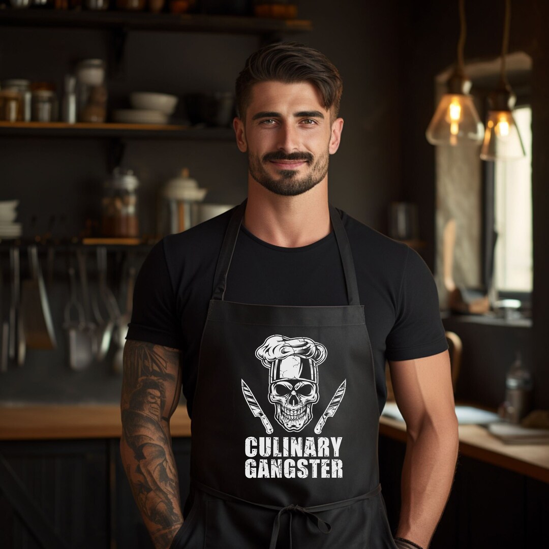 Culinary Gangster Black Chef Professional Apron Gift for Dad Trendy ...