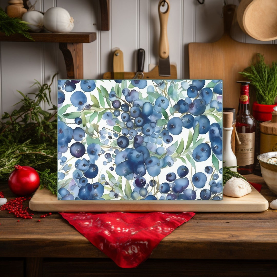 Blueberry Design on Tempered Glass Cutting Board for Chef Fruit Printed ...