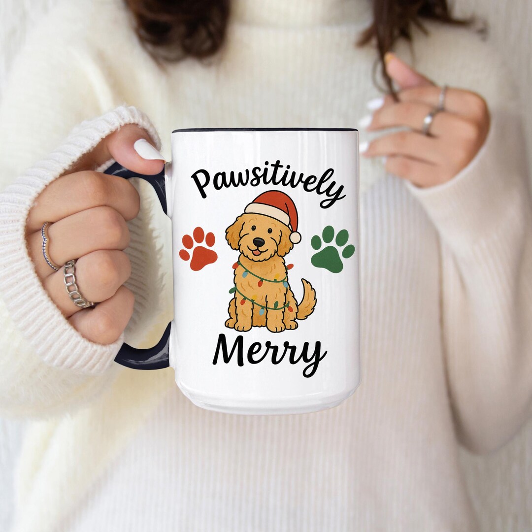 Cute Xmas Dog Mug Pawsitively Xmas Merry Mug Doodle Lover Gift Cute Mug ...