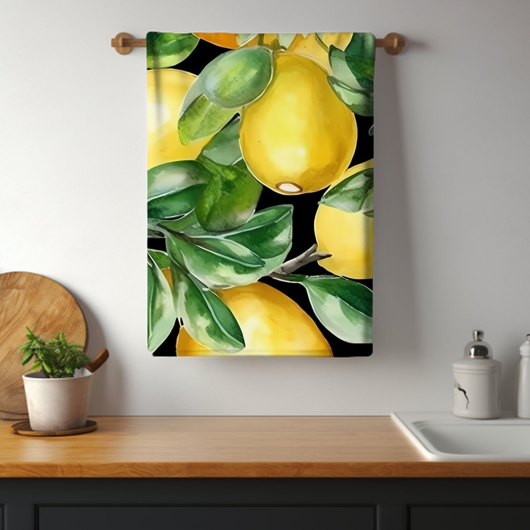 Vibrant Lemon Print Design on Kitchen Towel for Kitchen Decor Fruit ...