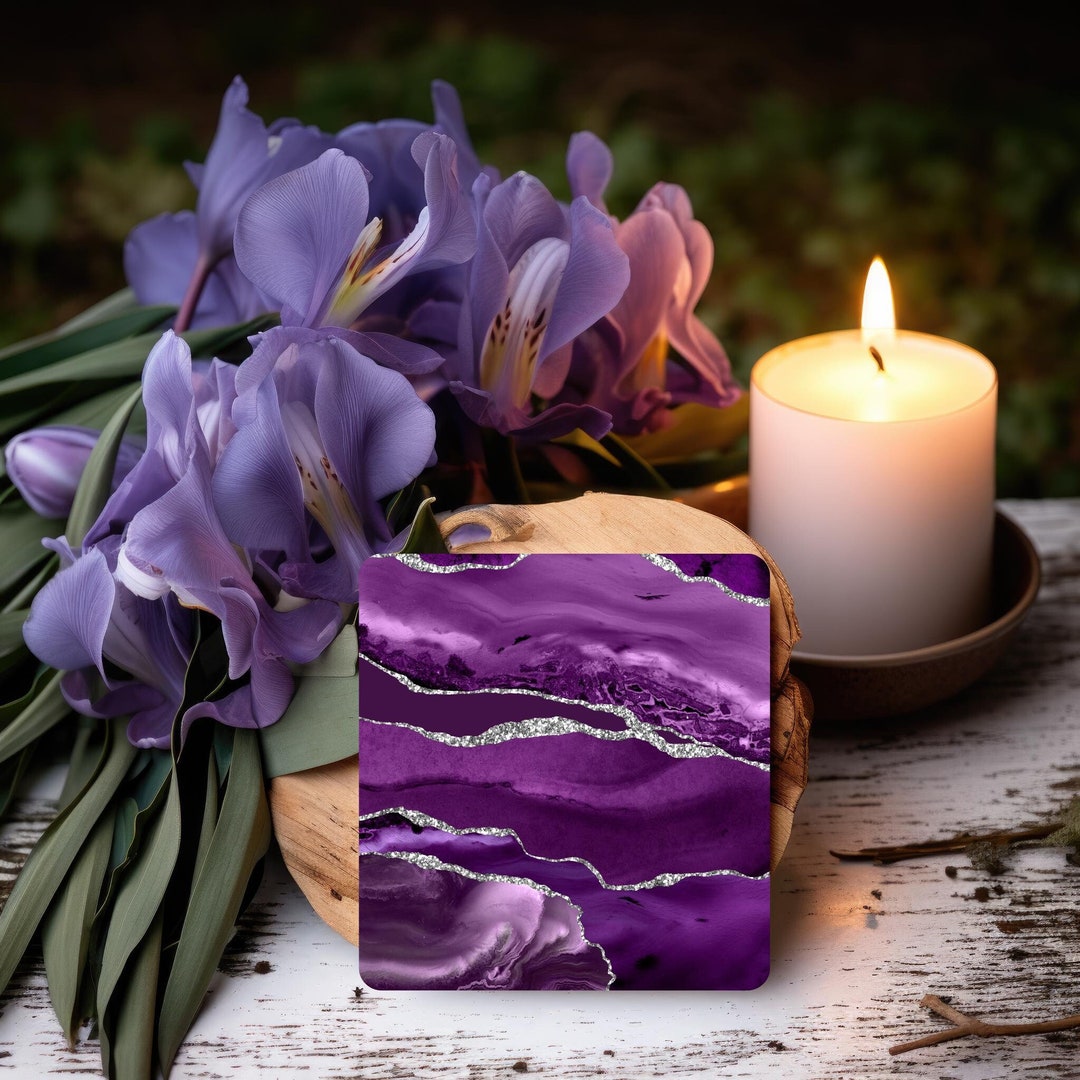 Purple Marble Print Design on Hardboard Back Coaster for Dining Room ...