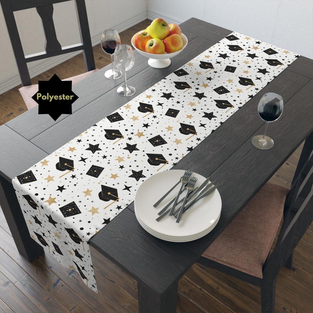 Graduation Print Table Runner for Party Graduate Party Decor Poly ...
