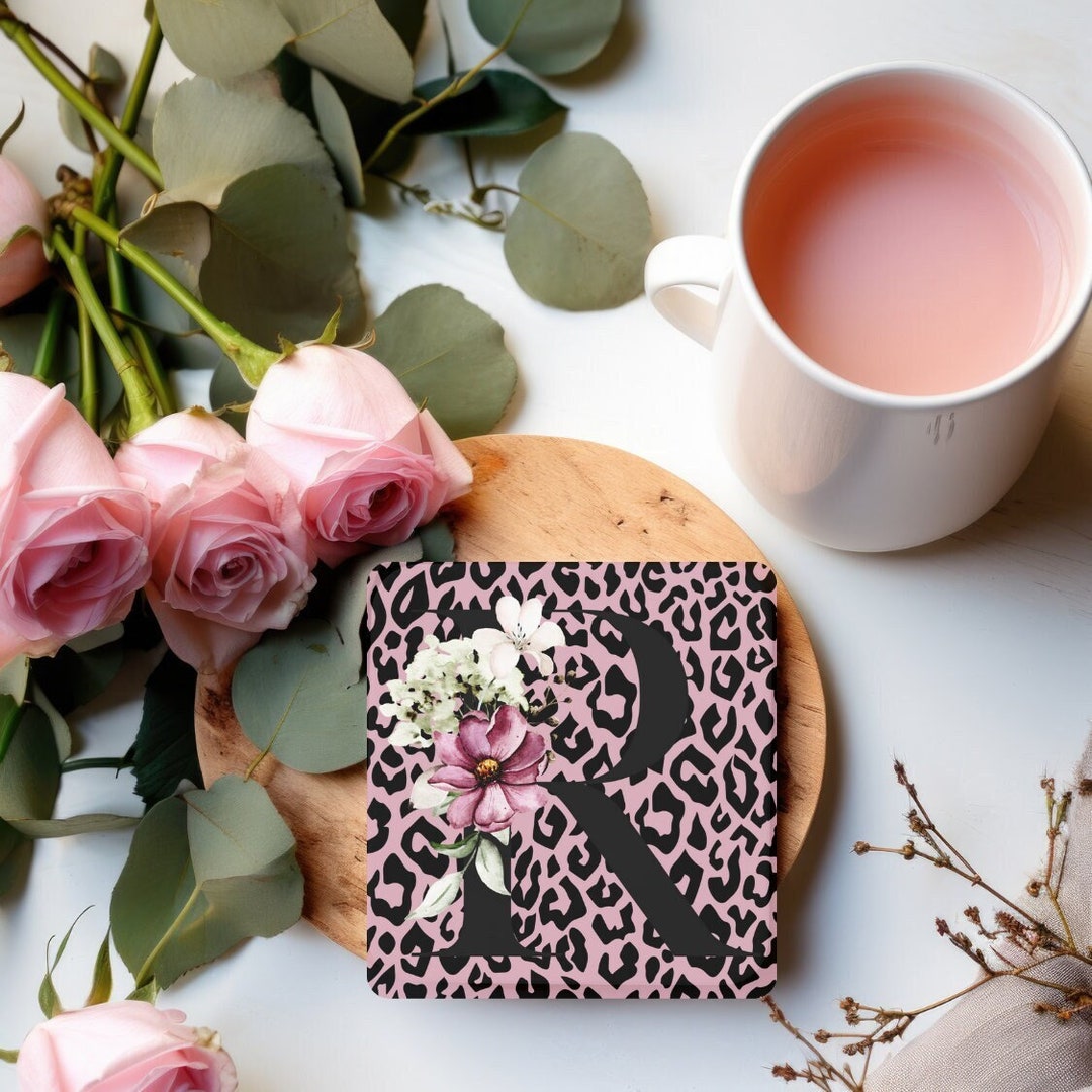 Personalized Leopard Print Monogram Print on Hardboard Back Coaster ...