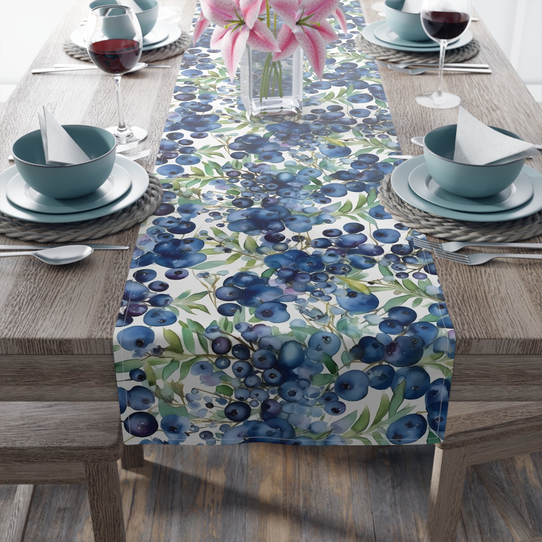 Vibrant Blueberry Print Design Table Runner for Dining Room Decor Fruit ...