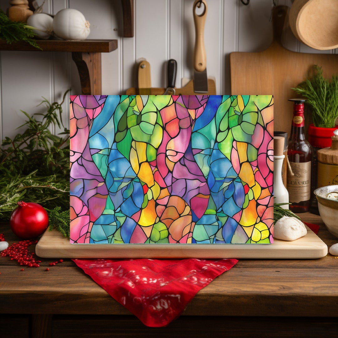 Rainbow Stain Glass Print on Tempered Glass Cutting Board for Chef ...