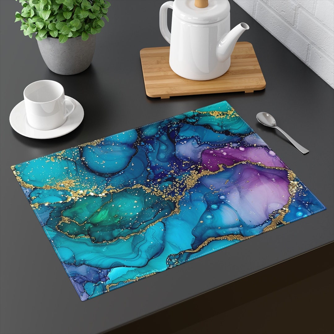 Vibrant Blue Purple Marble Print on Placemat 1pc for Dining Room Decor ...