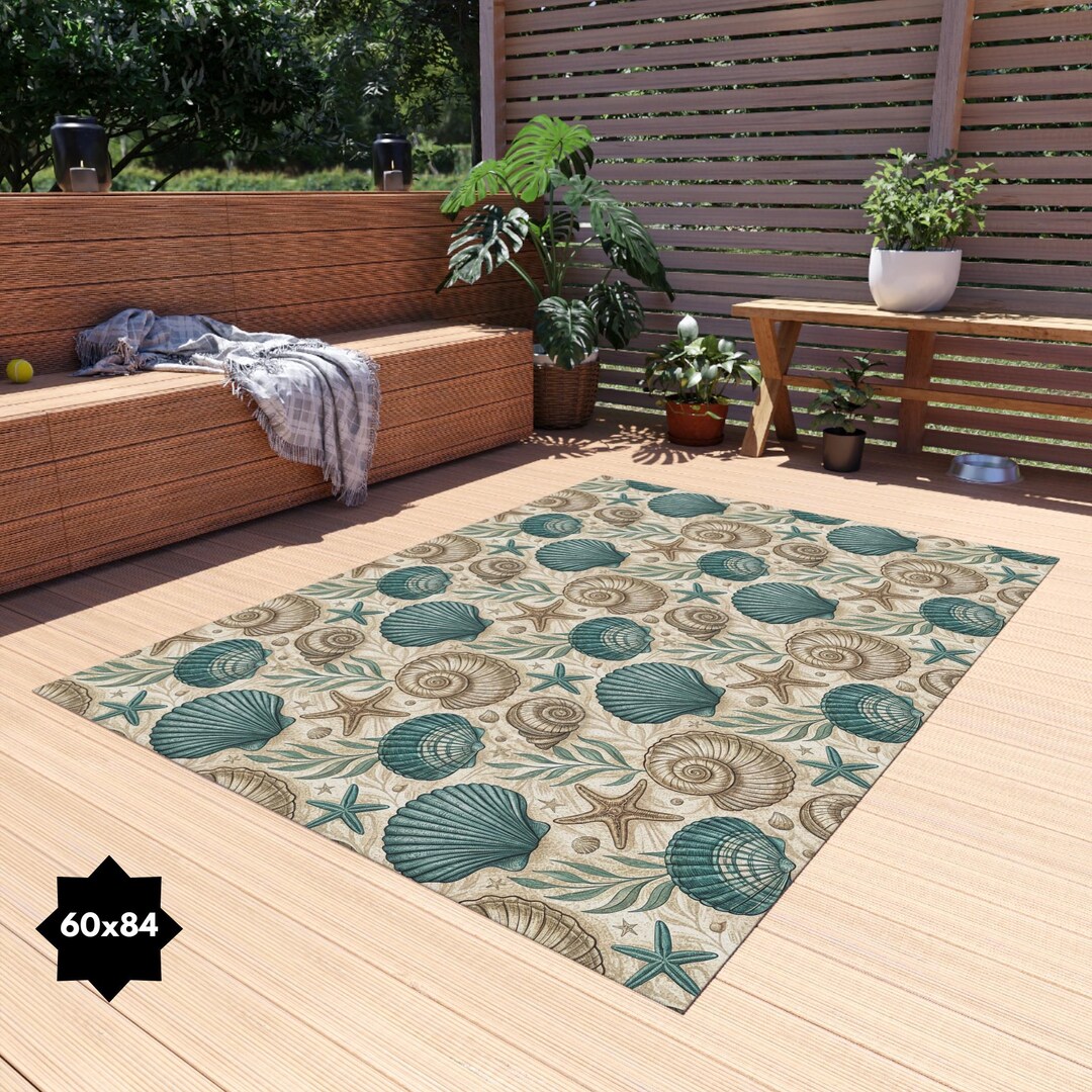 Vintage Seashell on Outdoor Rug for Patio & Garden Outdoor Living ...
