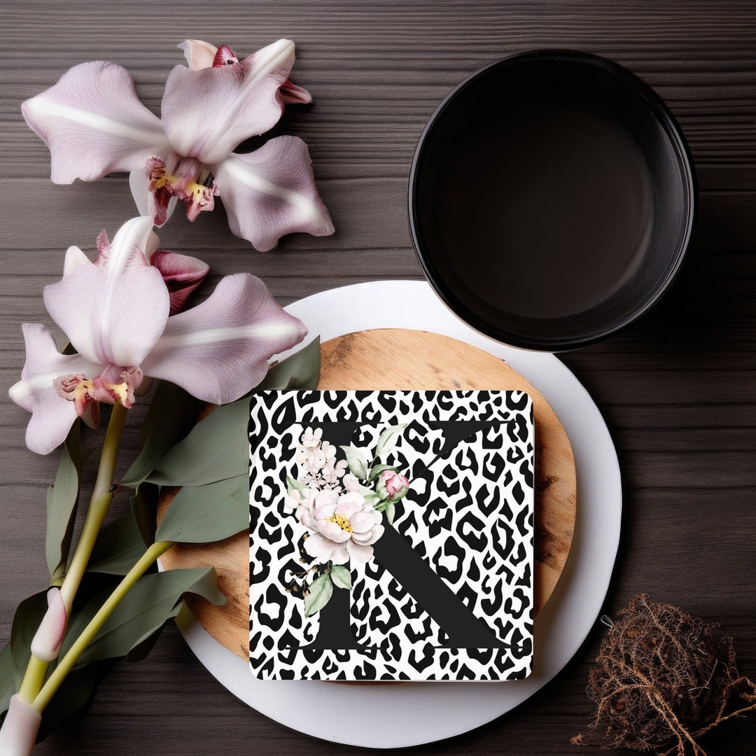 Black Leopard Print Monogram on Hardboard Back Unique Gift for Wedding ...