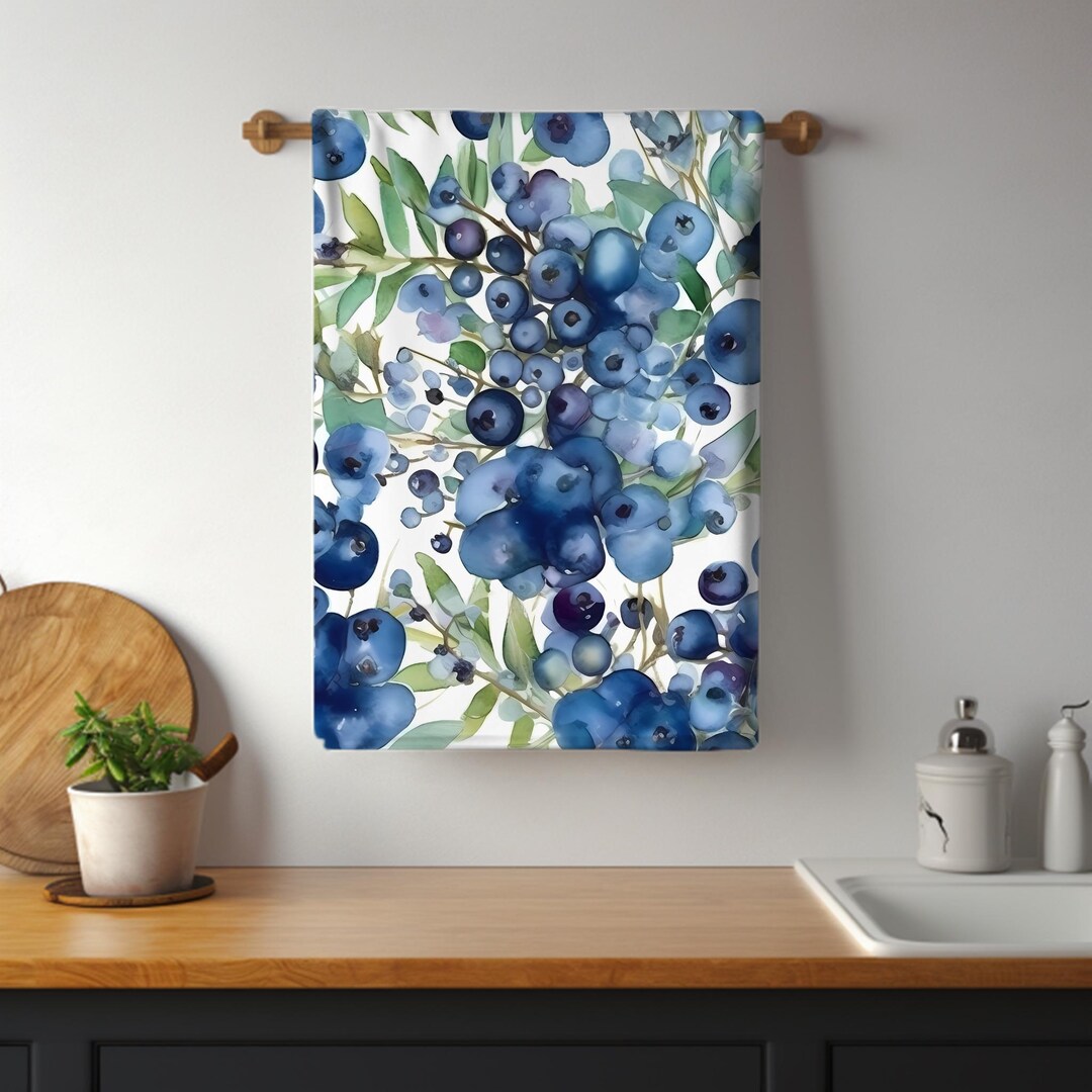 Blueberry Watercolor Print Kitchen Towel for Decor Printed Dishcloth ...