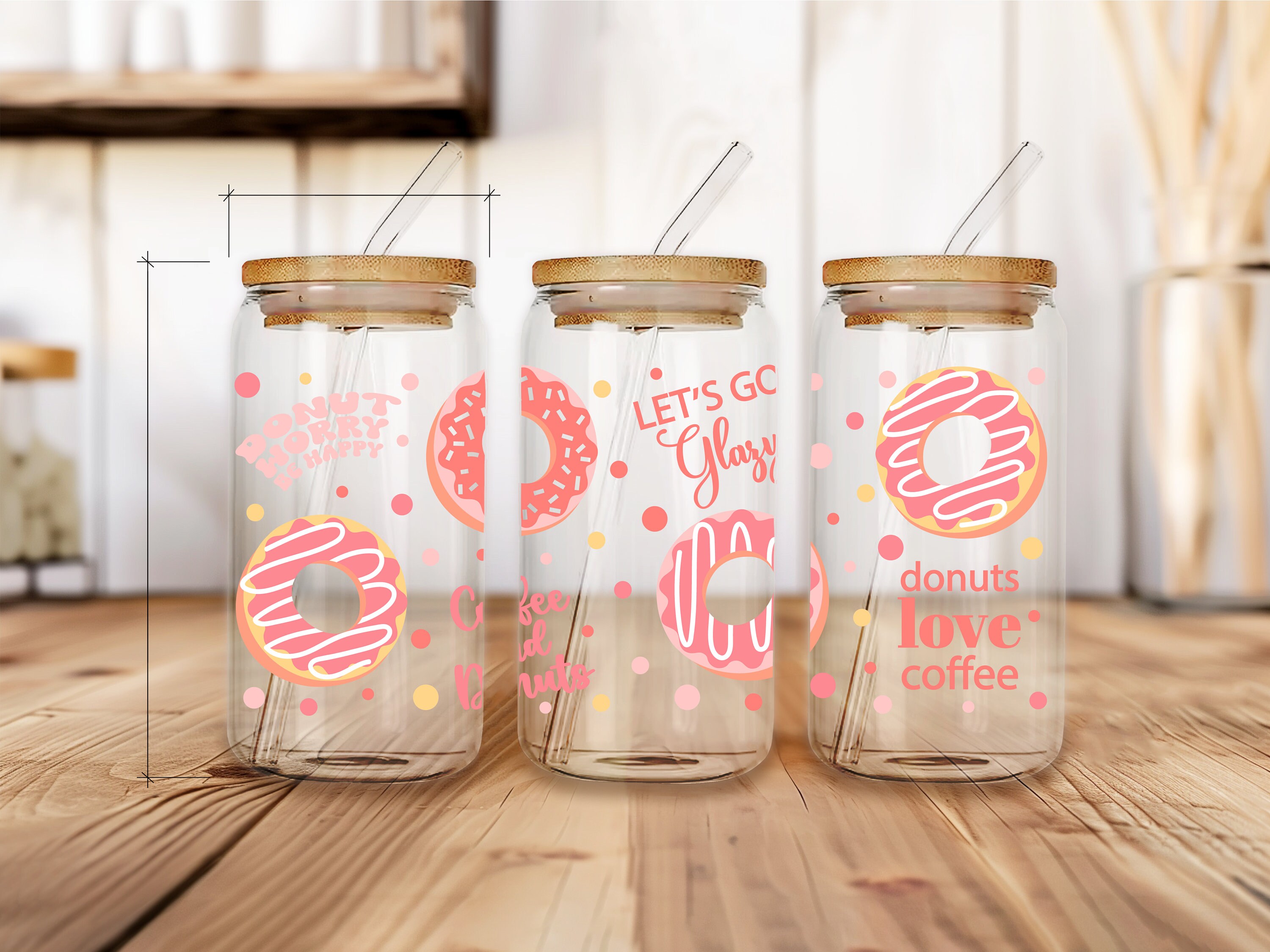 Donut Lover Coffee Print Sipper Glass 16oz Trendy Gift for Bridesmaids ...