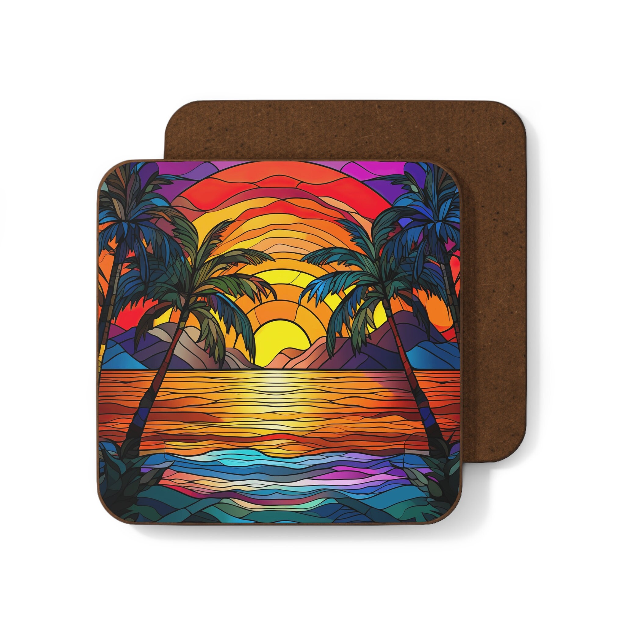 Vibrant Stain Glass Sunset Pic on Hardboard Back Coaster for Dining ...