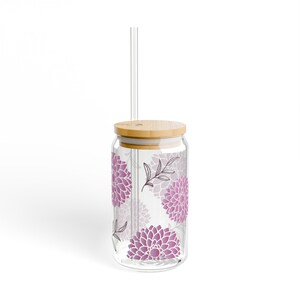 Vibrant Purple Flower Print Sipper Glass 16oz for Coffee Enthusiast ...