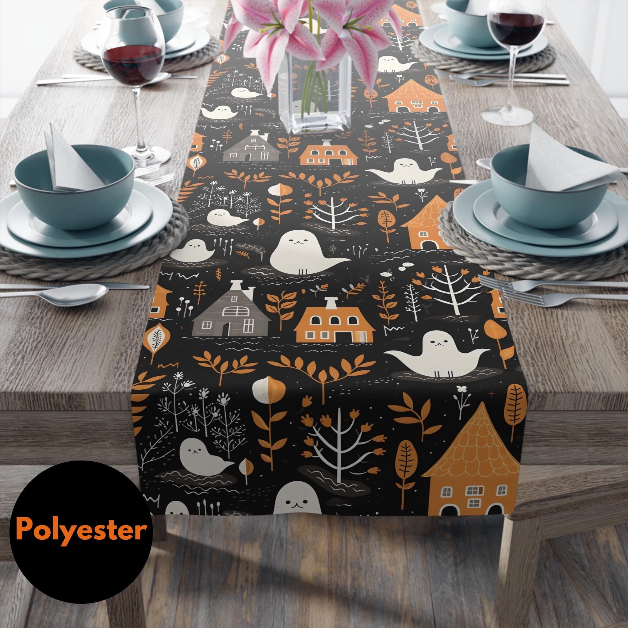Cute Spooky Ghost Print on Table Runner for Dining Room Decor Halloween ...