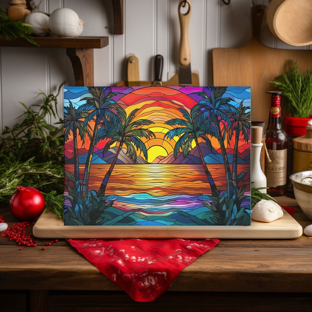 Sunset Print on Glass Cutting Board for Chef Professional Grade ...