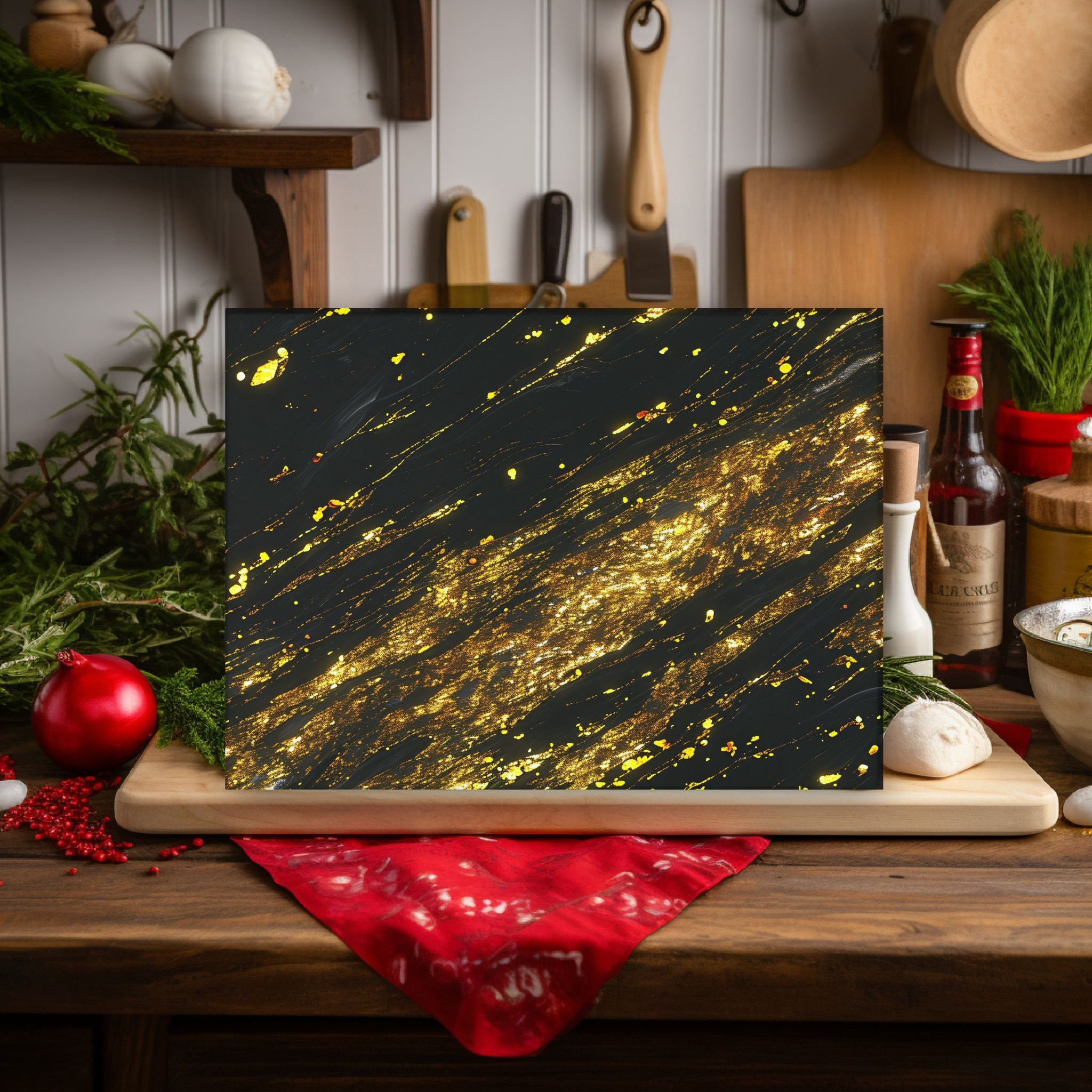 Black and Gold Marble Design on Tempered Glass Cutting Board for Chef ...