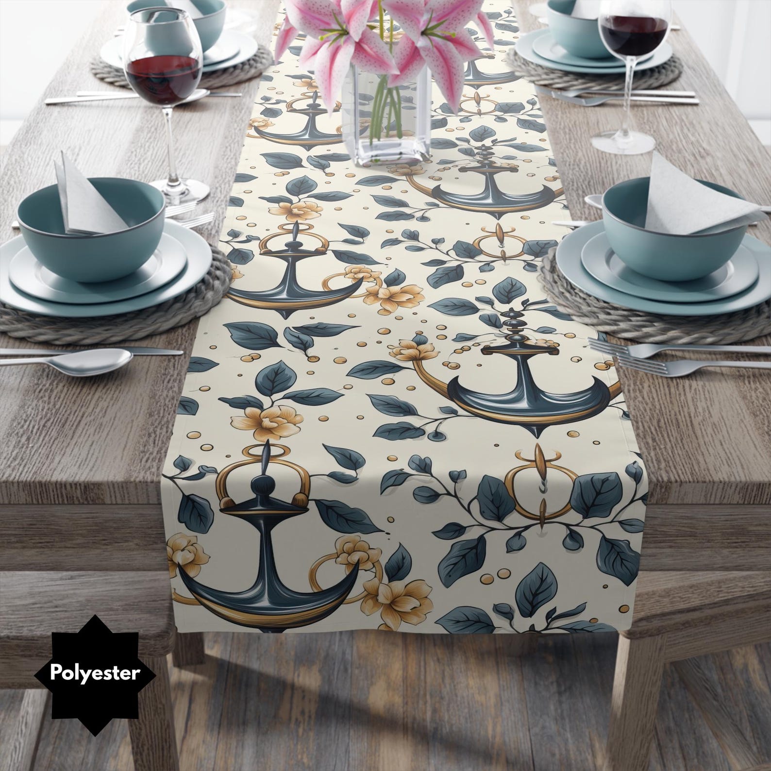 Maritime Anchor Table Runner Nautical Anchor Table Runner for Coastal ...