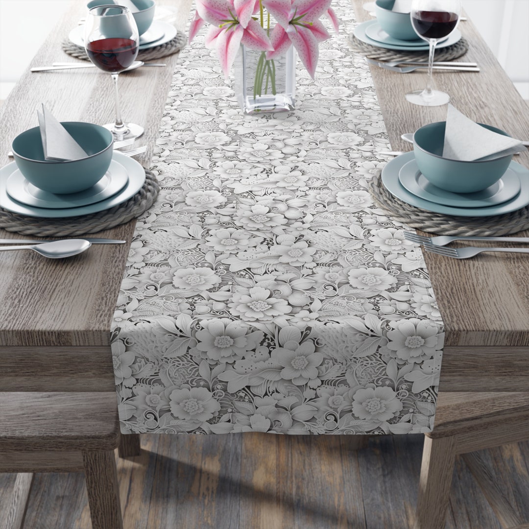 White Lacey Floral Design Table Runner for Dining Room Decor White ...