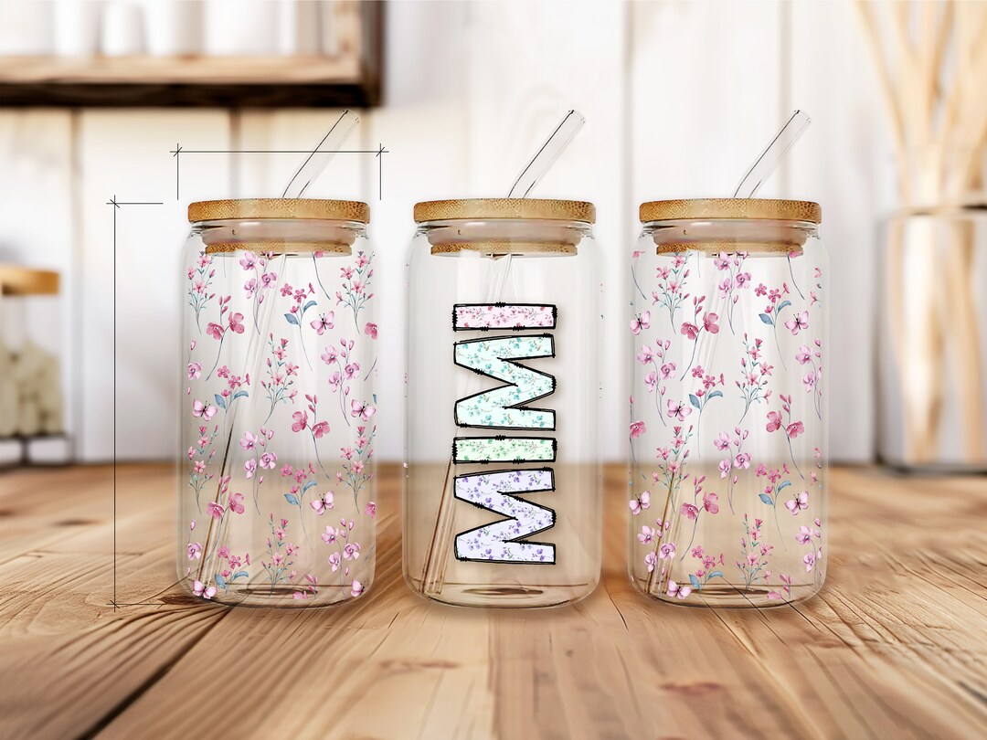 Mimi Floral Print Sipper Glass 16oz Cup Stylish Glass Libbey Cup for ...