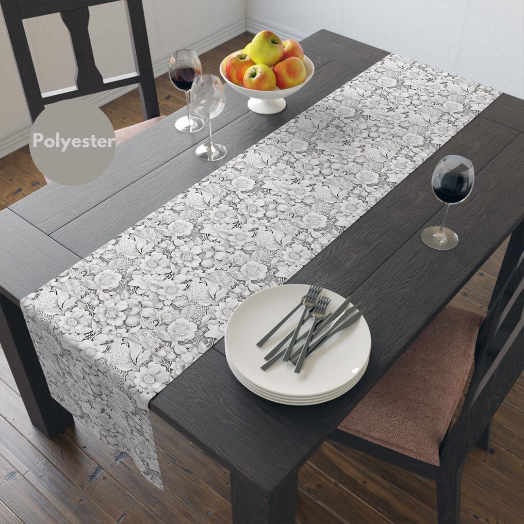 White Lacey Floral Design Table Runner for Dining Room Decor White ...