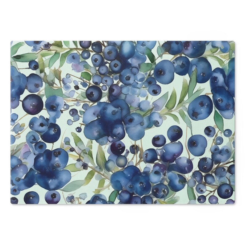 Blueberry Design on Tempered Glass Cutting Board for Chef Fruit Printed ...