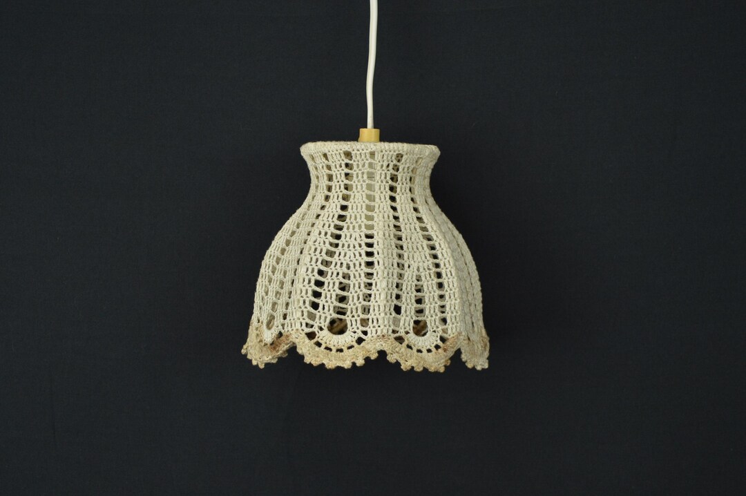 Vintage Crochet Lamp Shade Boho Chic Lighting Cottagecore Home Decor ...
