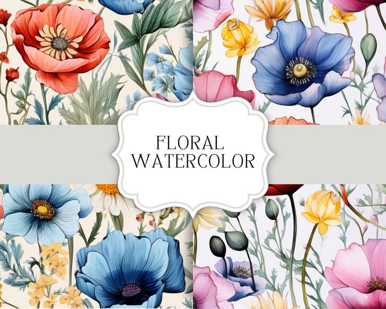 Floral Watercolor Seamless Pattern Digital Paper - Etsy
